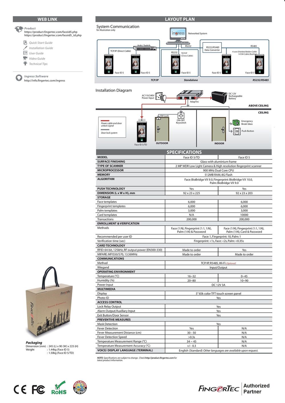FingerTec Face ID 5 Face Recognition & Time Attendance System